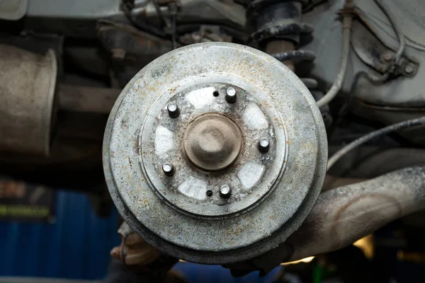 Close Heavily Worn Rear Drum Brakes Car Raised Lift Car Stock Photo by ...