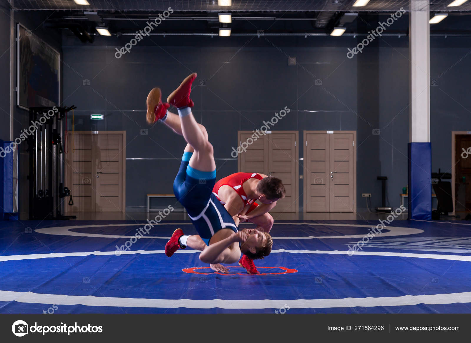 Two Strong Wrestlers Blue Red Wrestling Tights Wrestlng Making Making ...