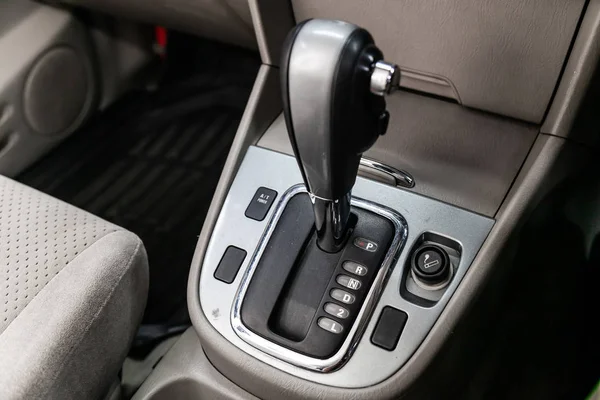 Close-up of the accelerator handle and buttons. automatic transmission ...