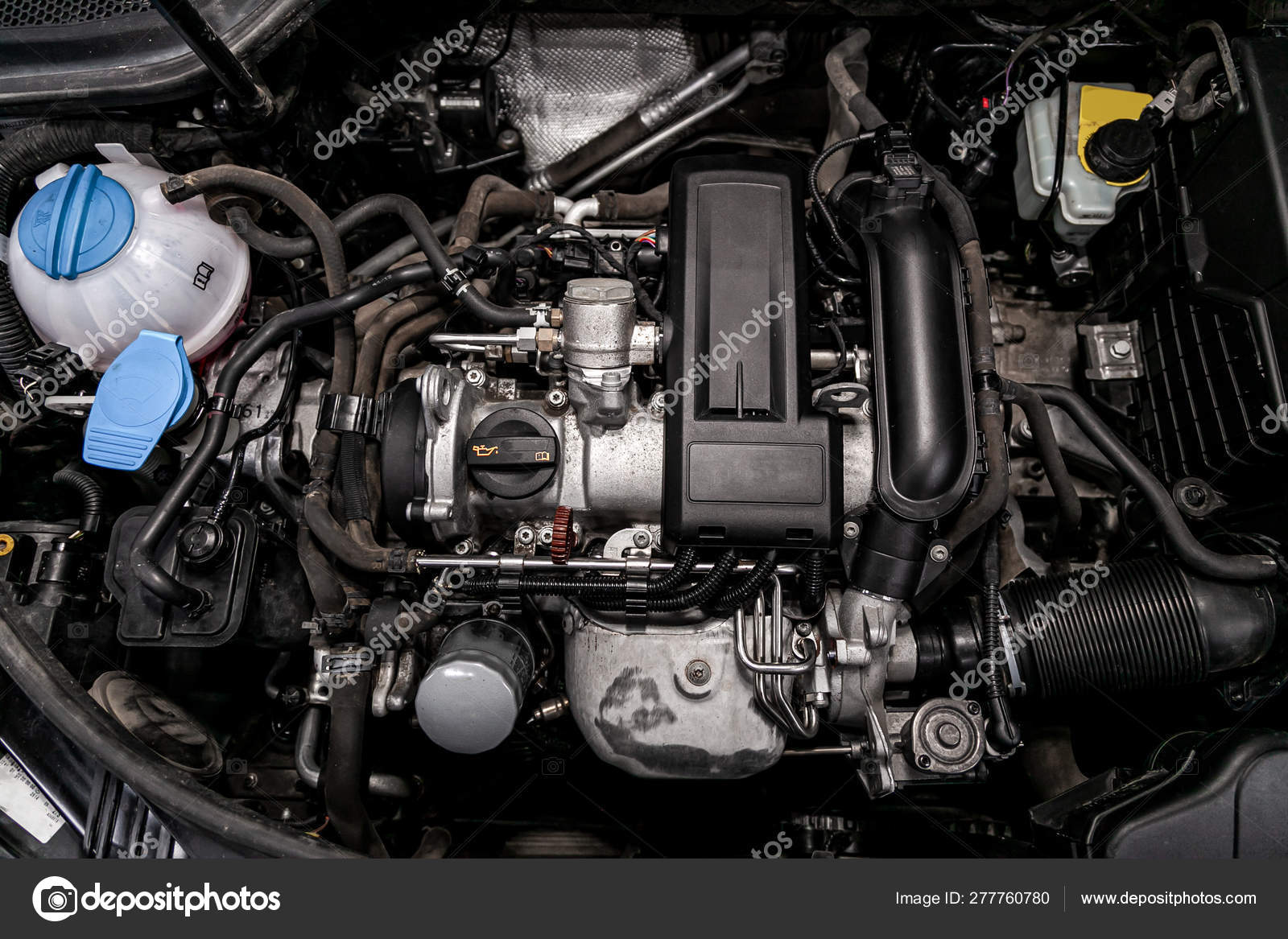 Close Engine Front View Internal Combustion Engine Car Parts Deteyling ...