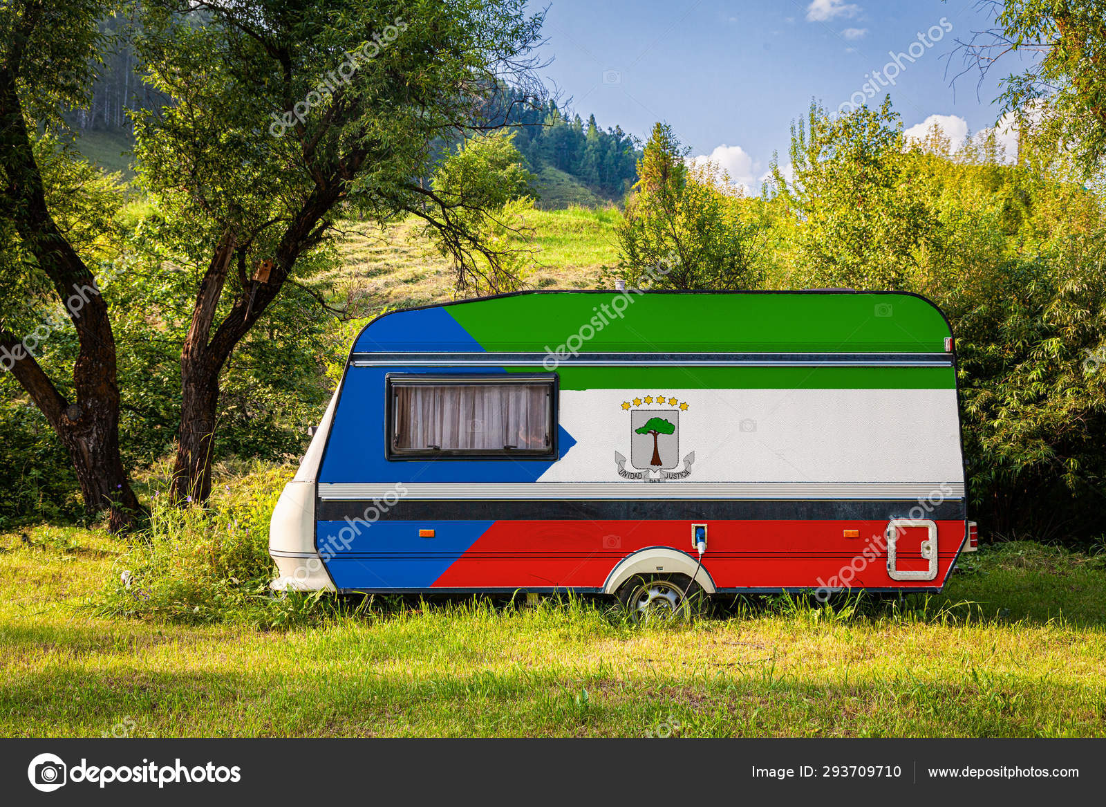 Car Trailer Motor Home Painted National Flag Equatorial Guinea Stands ...