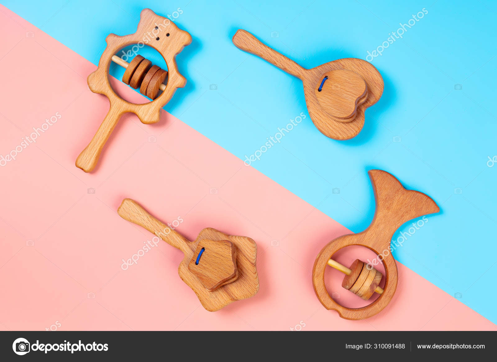 Multi Colored Flat Lay Eco Friendly Wooden Toys Rattles Form — Stock ...