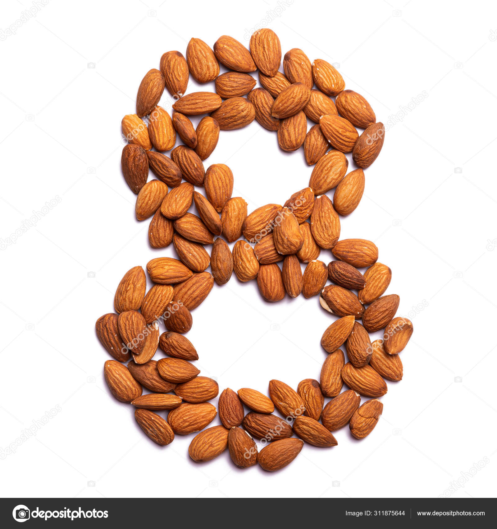 Arabic Numeral Peeled Almond White Isolated Background Peeled Almond ...