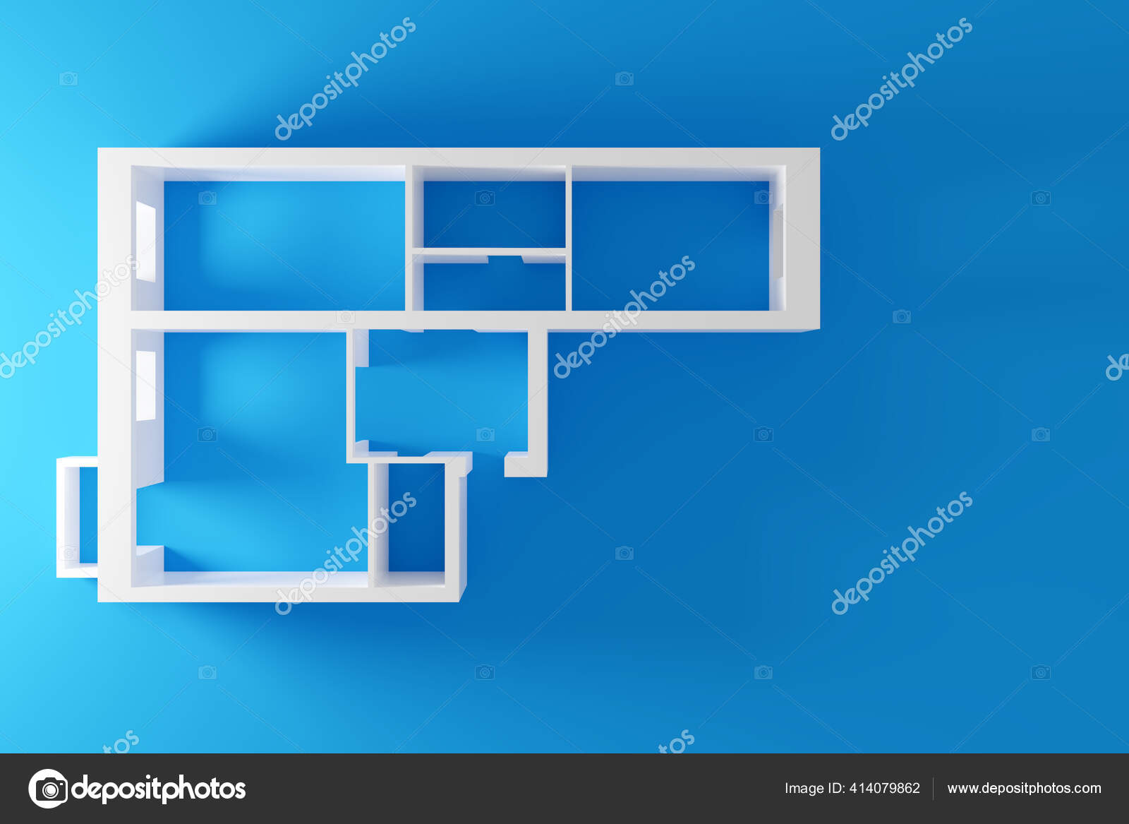 Interior Rendering Empty Paper Model Apartment House Two Bedrooms Large ...
