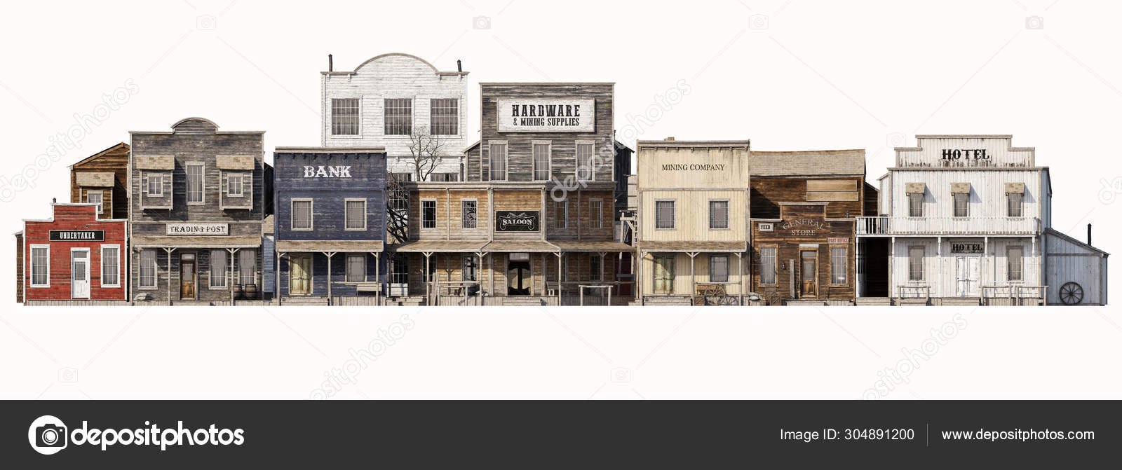 Front Wide View Old Rustic Antique Western Town Various Business Stock ...