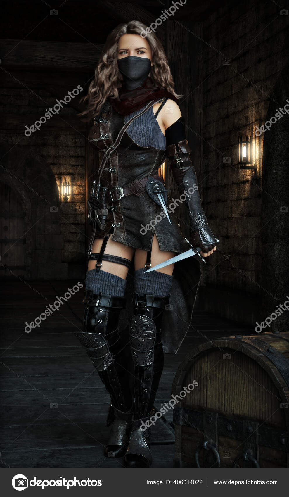 Mysterious Silent Rogue Assassin Female Closing Her Target Fantasy ...