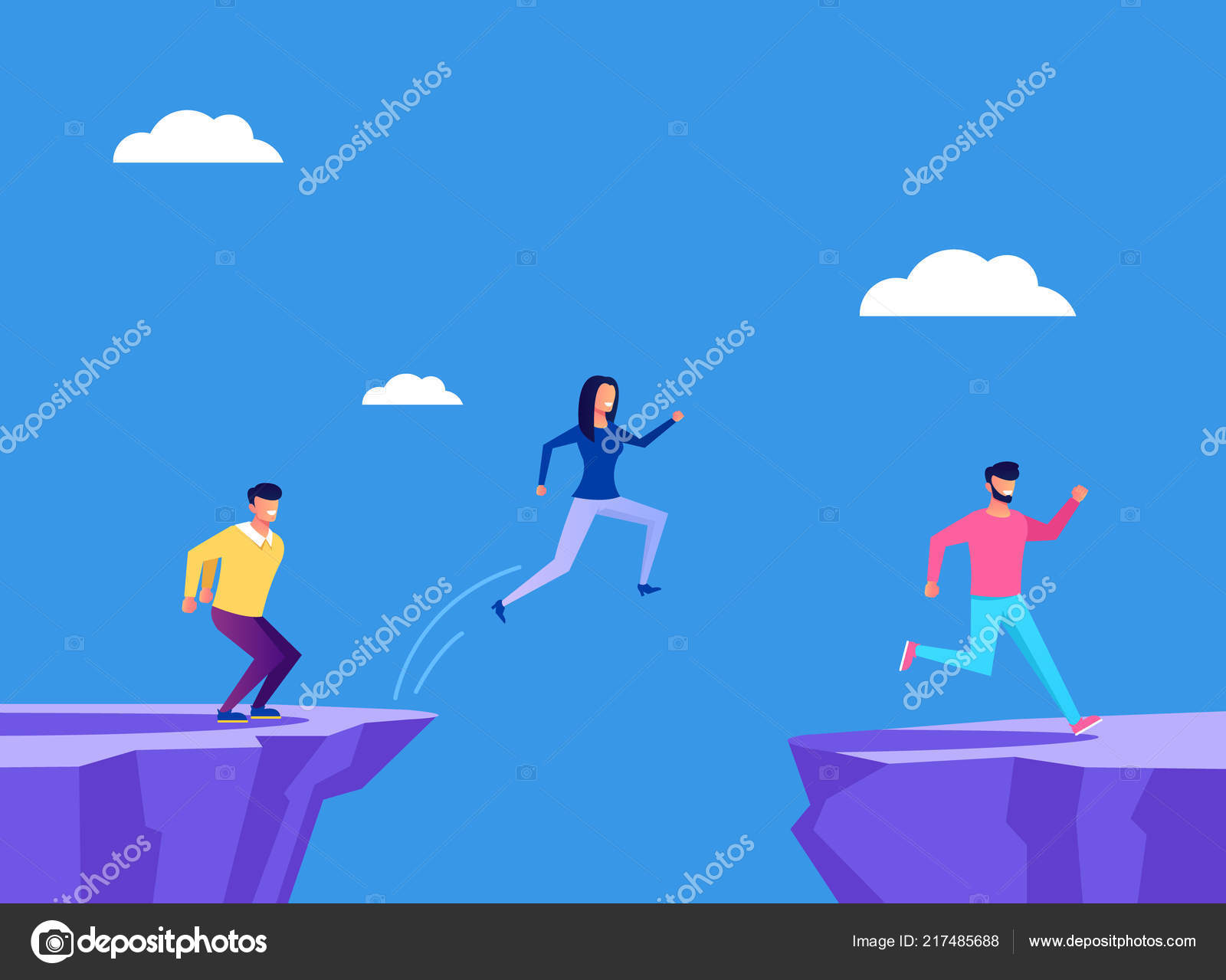 Brave People Businessmen Office Workers Characters Jump Cliff Business ...