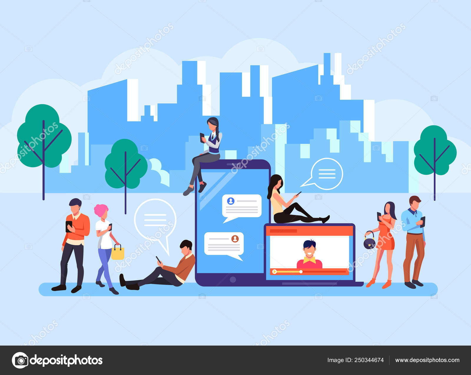 Group People Texting Messages Online Smartphone Laptop Internet Social ...