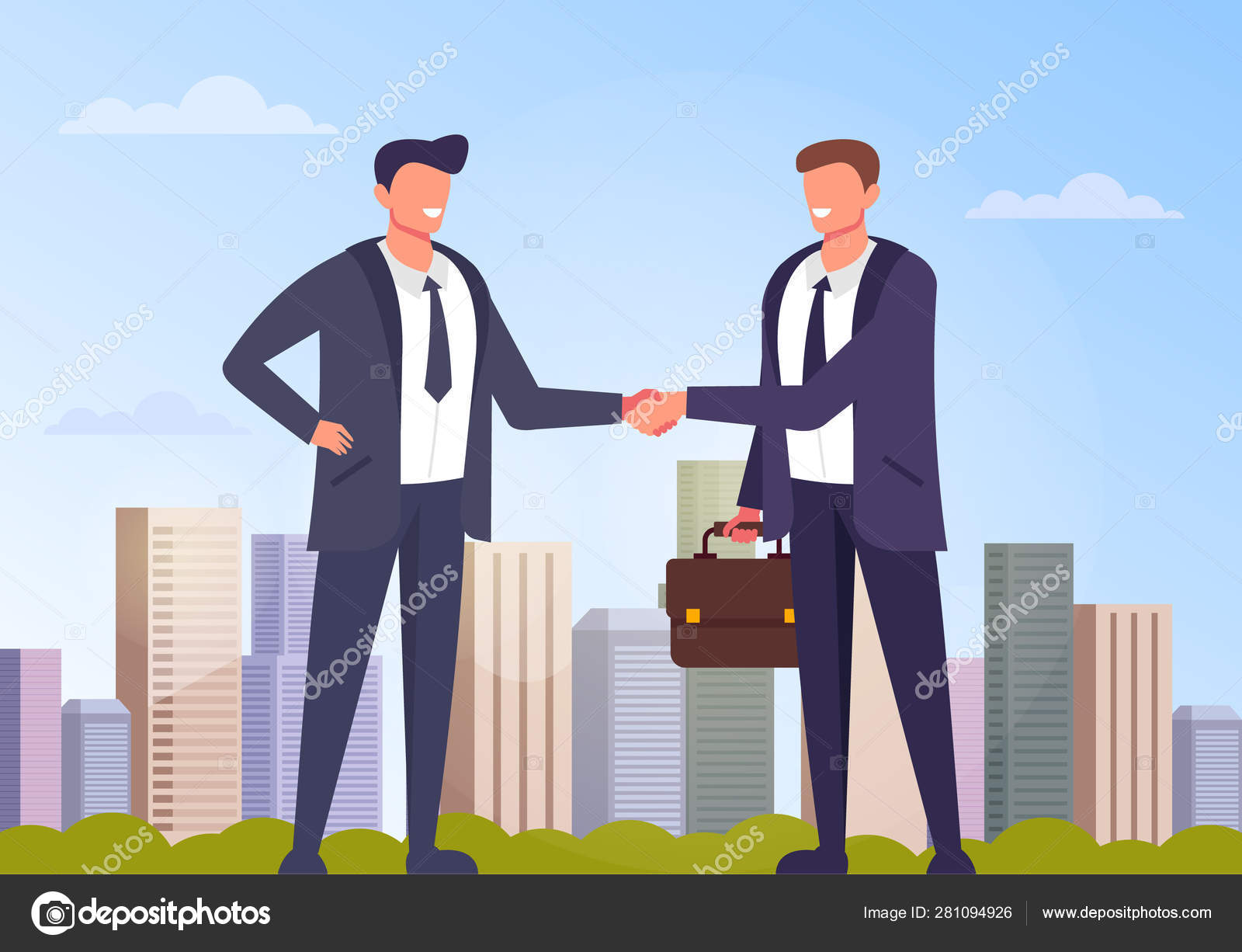 Dos Hombres Negocios Empleados Oficina Personajes Estrechando Mano ...