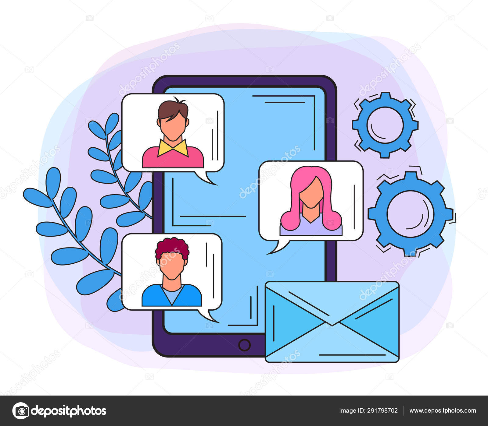 Online Chat Message Line Art Concept Vector Flat Cartoon Design Stock ...