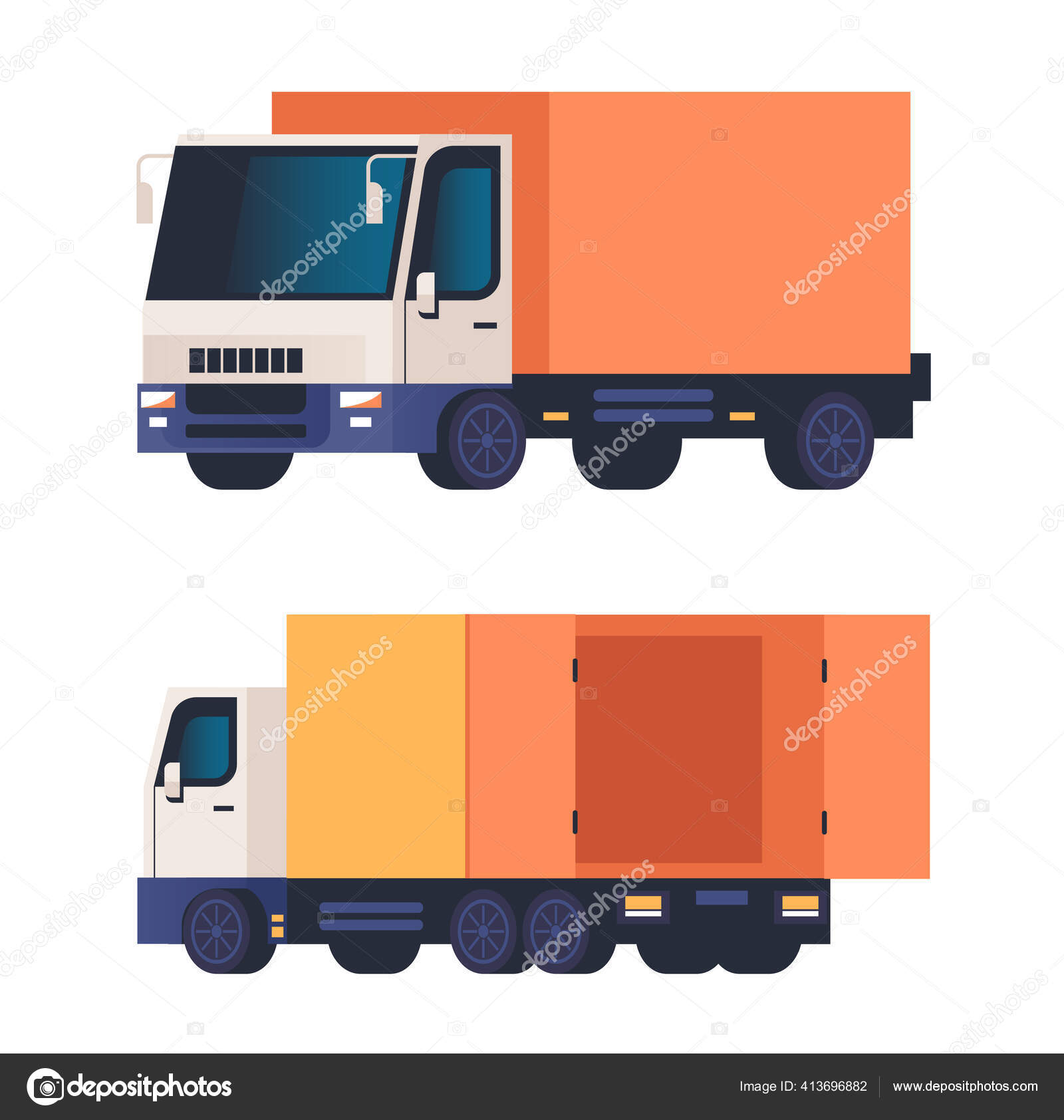 Cargo Truck Isolated White Background Set Vector Flat Graphic Design ...