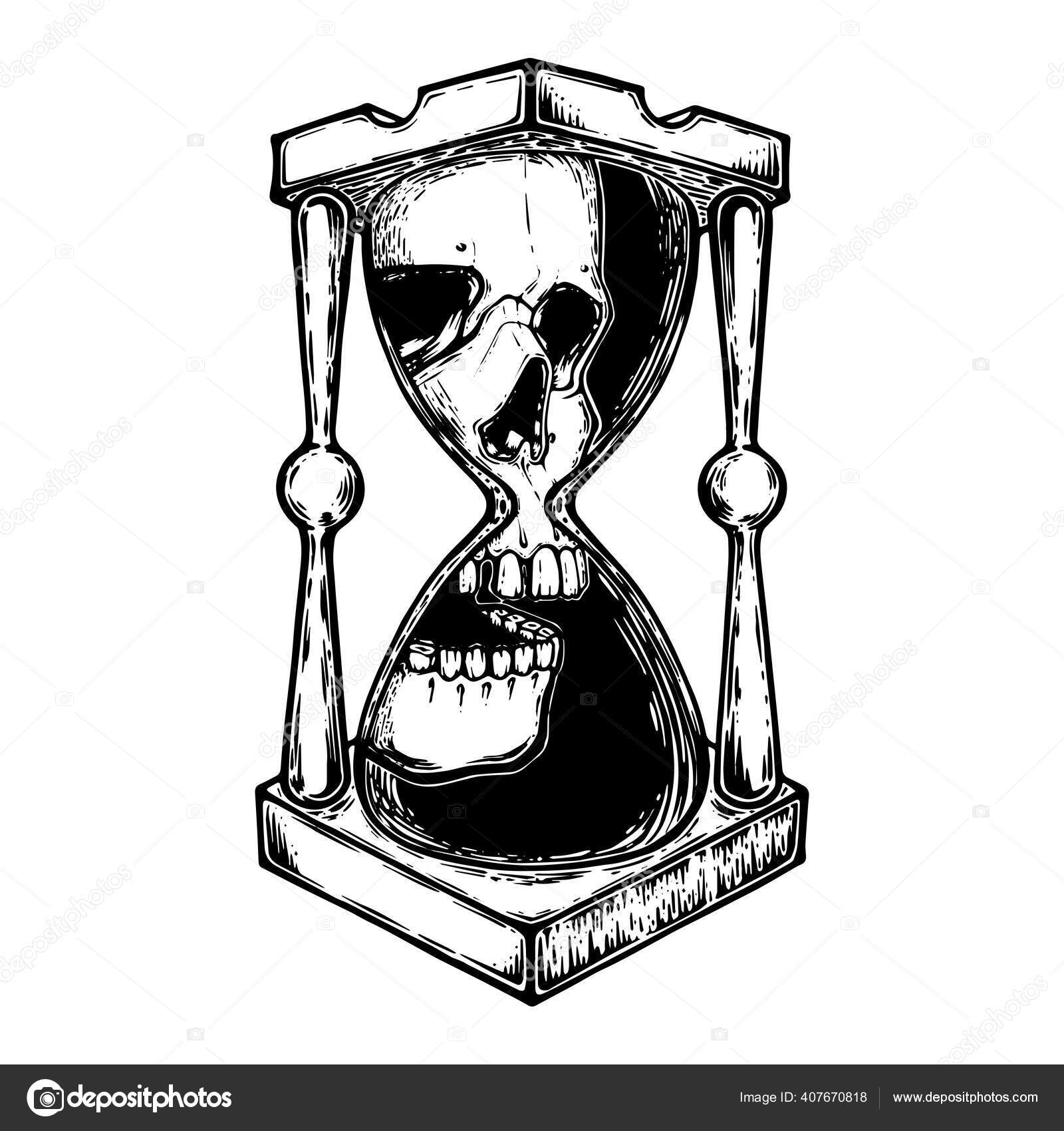 Traditional Hourglass Skull Tattoo
