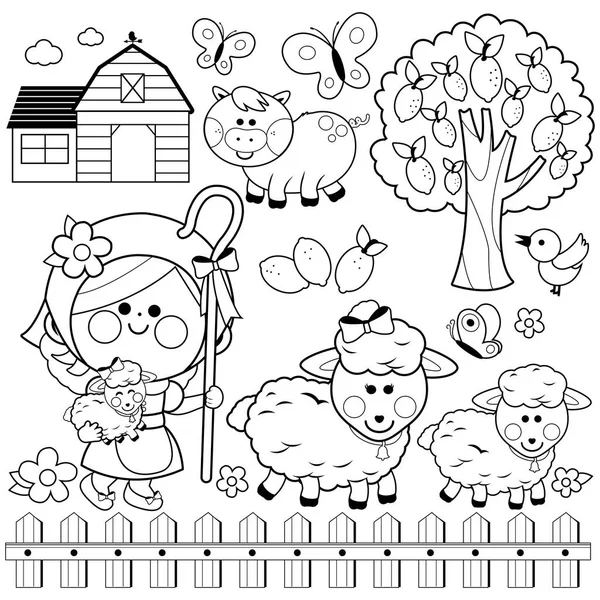 Farm animals vector illustration collection. Vector black and white ...