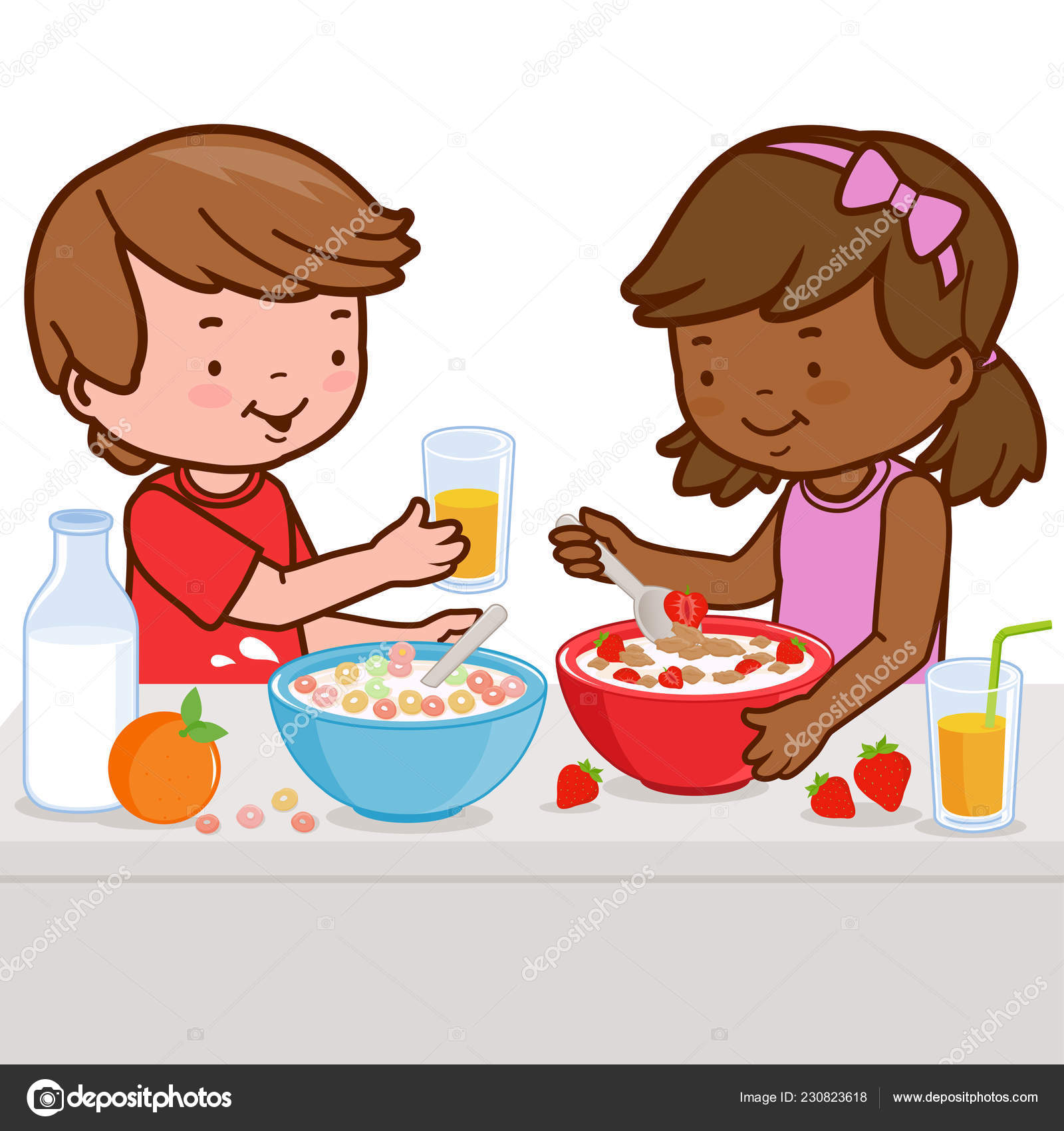 Niños De Dibujos Animados Desayunando