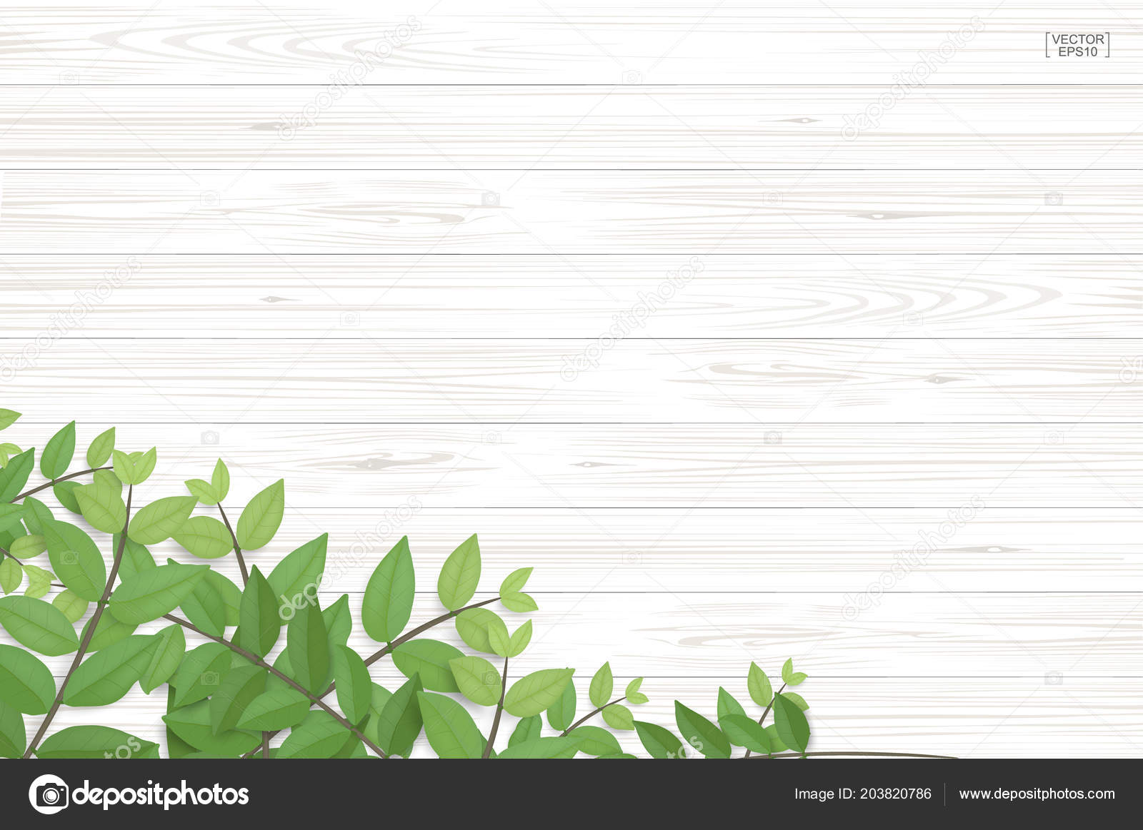 Wood Texture Background Green Leaves Realistic Vector Illustration ⬇ ...