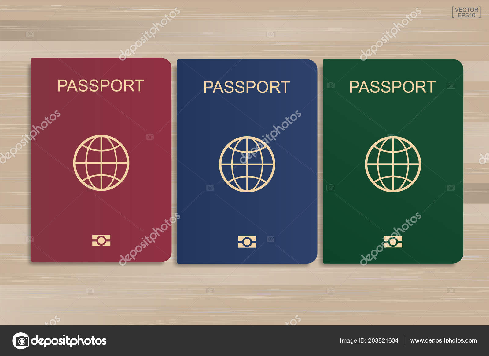 Set Passport Wood Pattern Texture Background Vector Illustration Stock ...