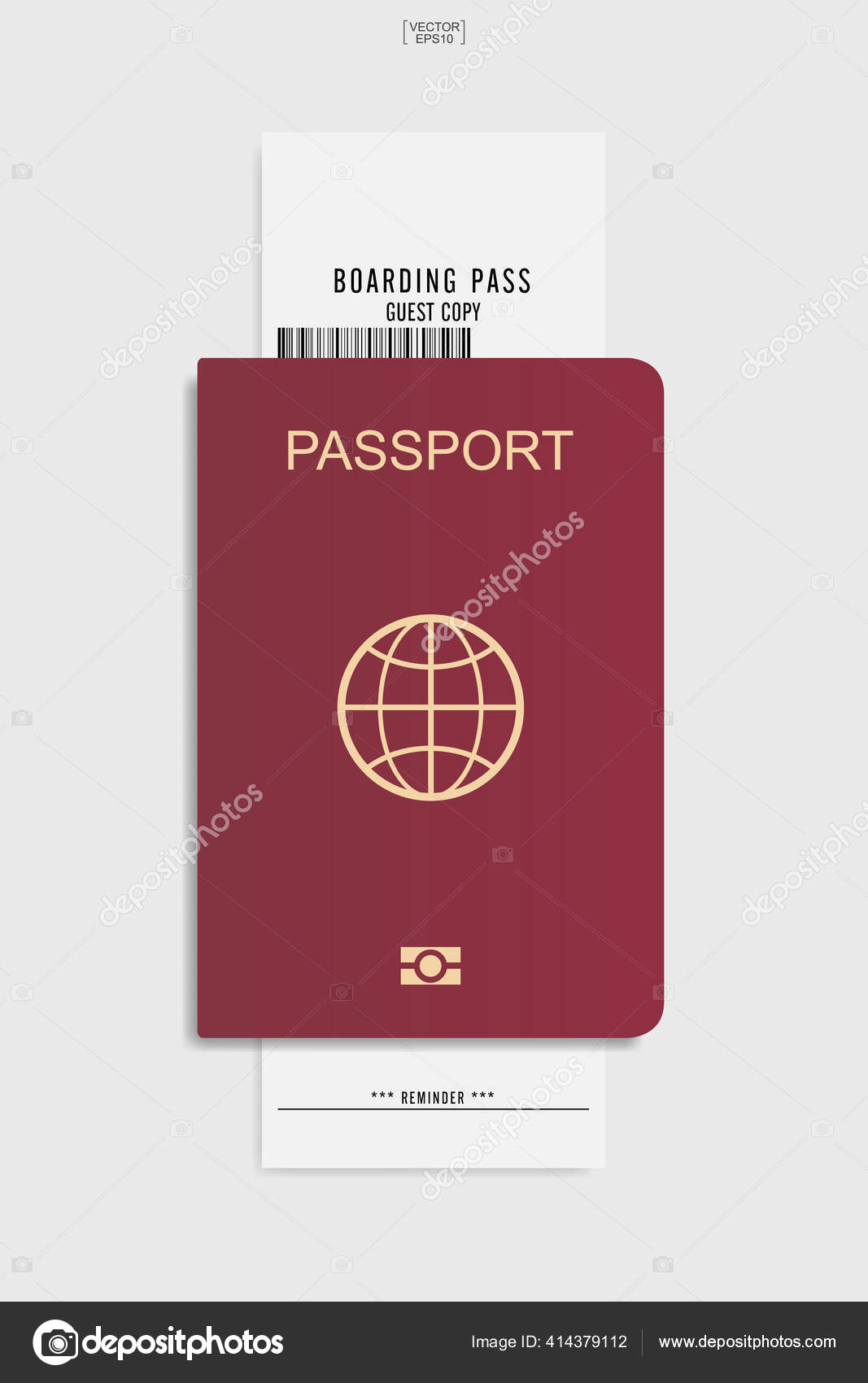 Passport Boarding Pass Ticket White Background Vector Illustration