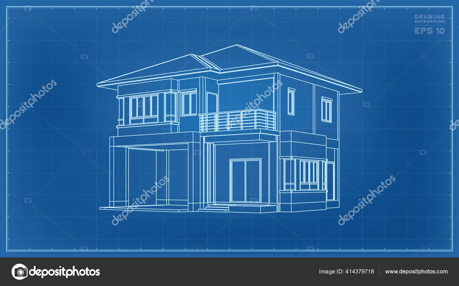 Perspective Wireframe House Exterior Vector Illustration Stock Vector ...