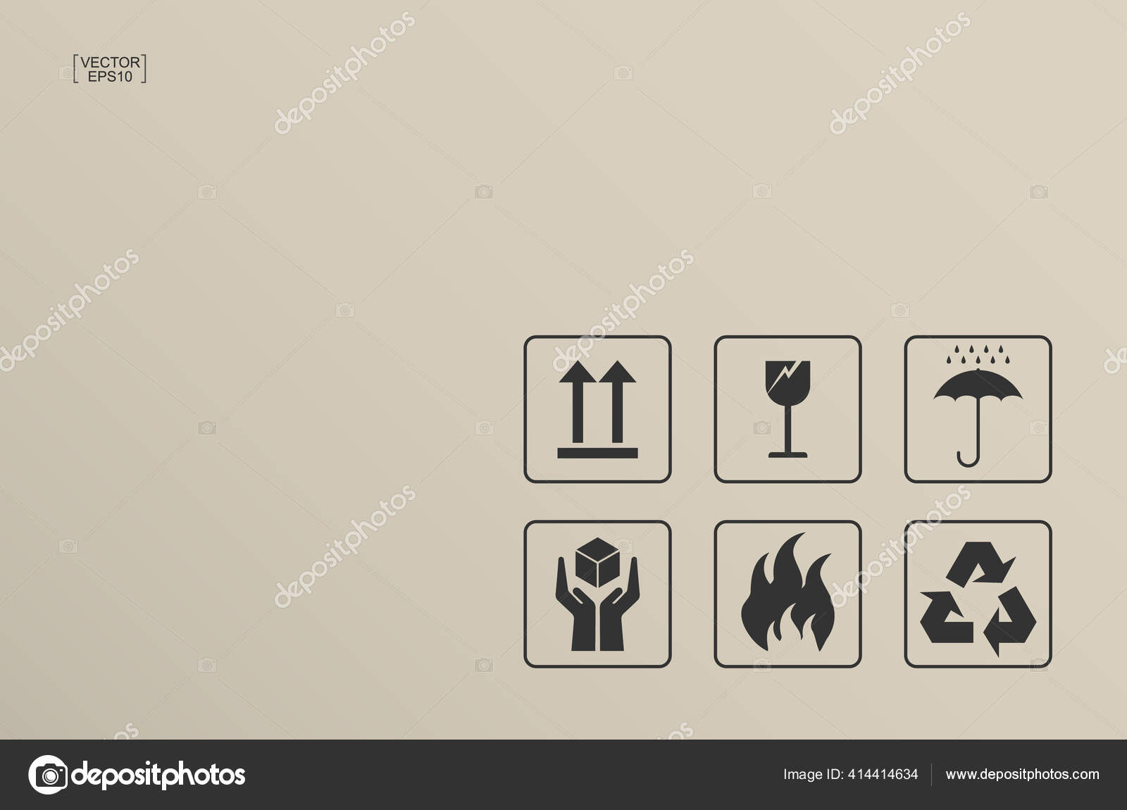 Packaging Icon Set Fragile Care Sign Symbol Brown Cardboard Background Stock Vector Image by ...