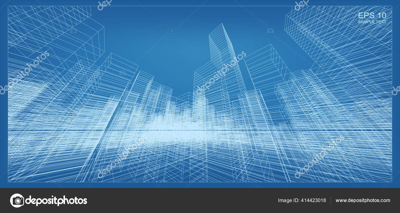 Abstract Perspective Render Building Wireframe Architectural ...