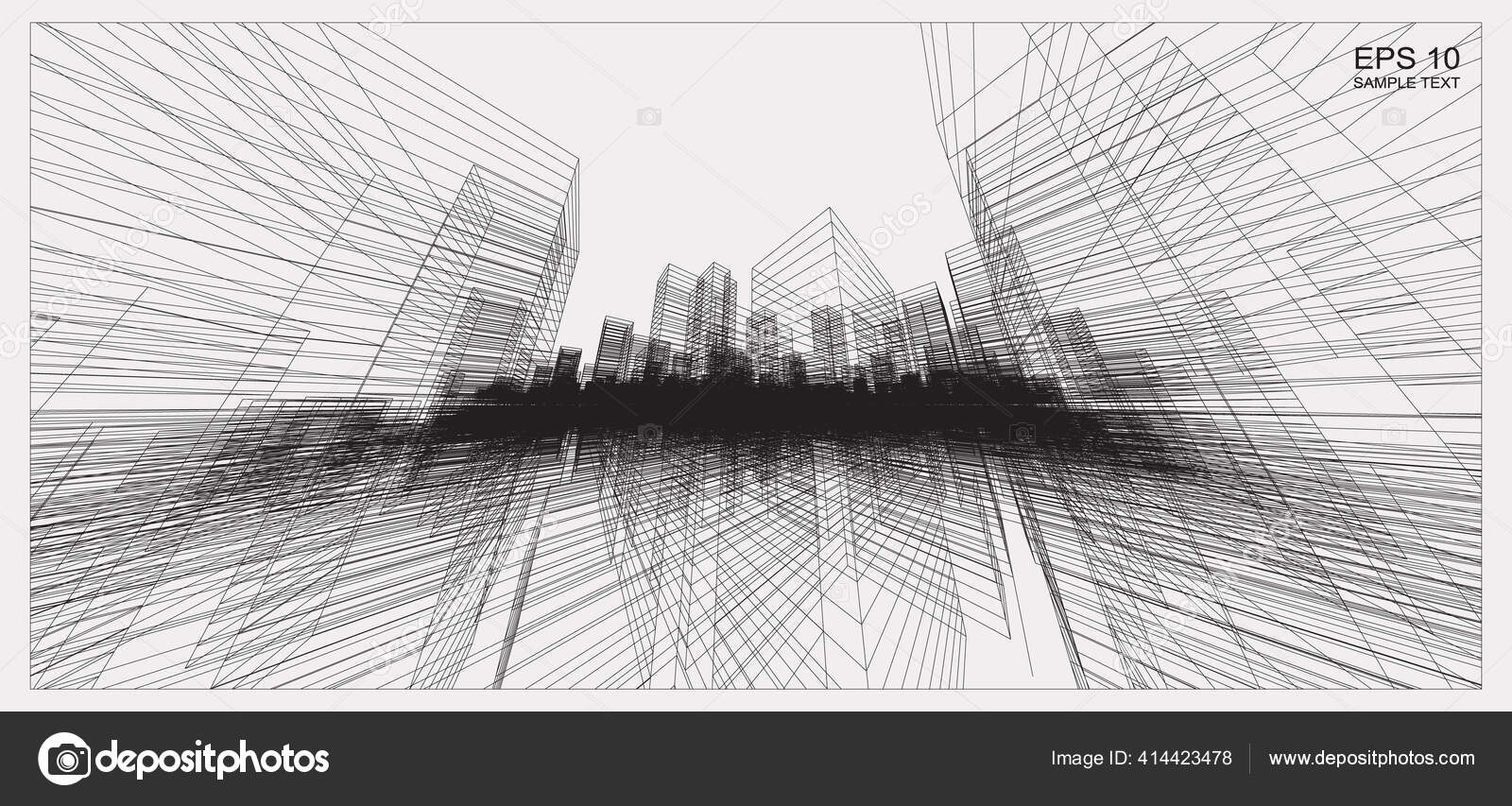Perspective Render Building Wireframe Abstract Wireframe City ...