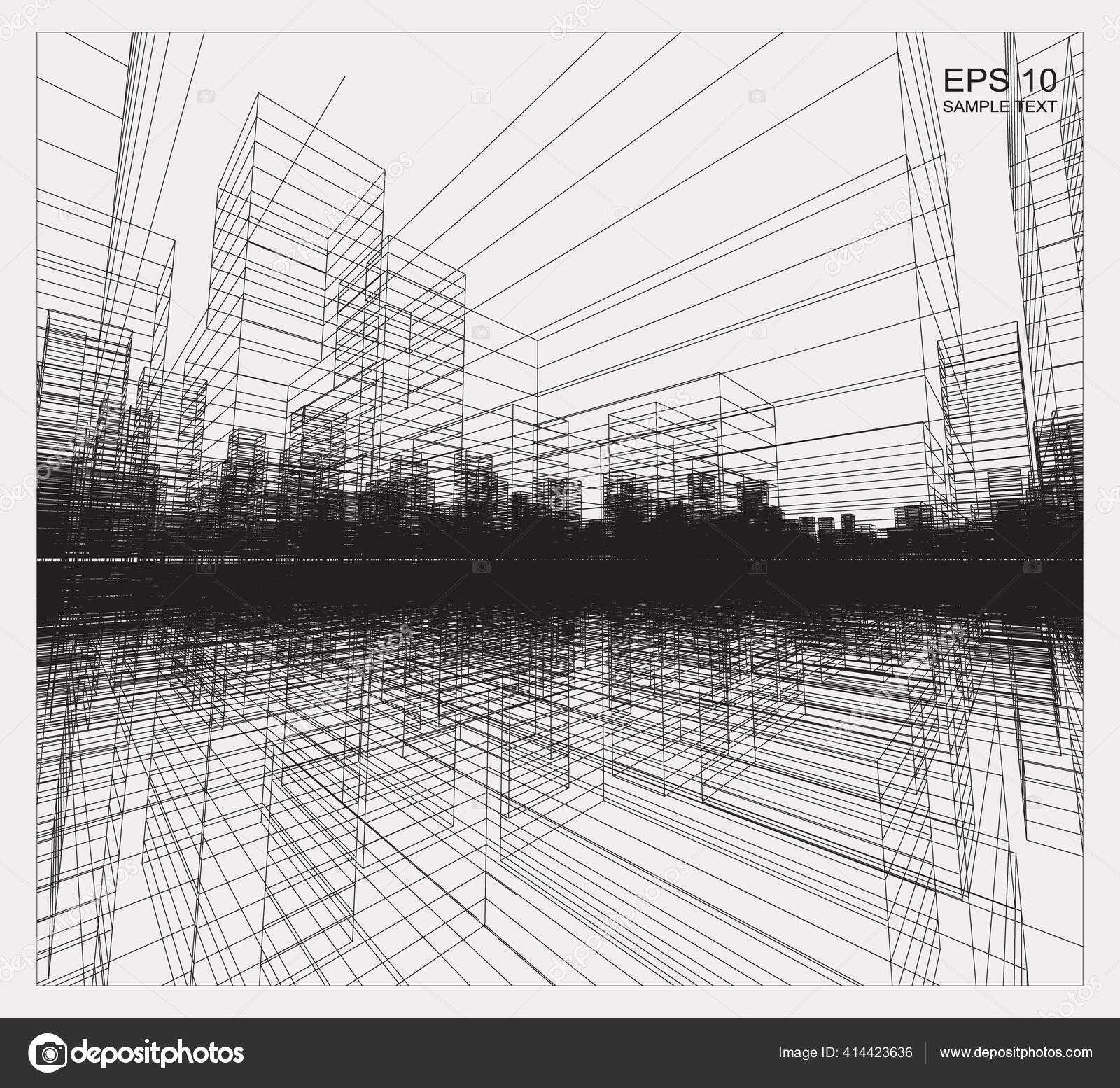 Perspective Render Building Wireframe Abstract Wireframe City ...
