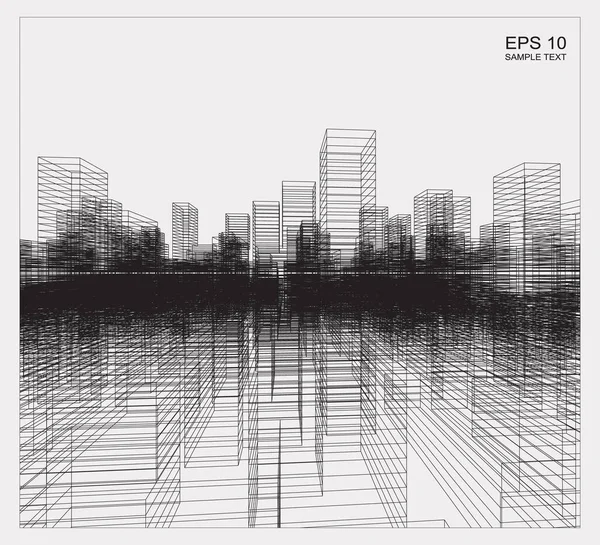 Perspective Render Building Wireframe Abstract Wireframe City ...