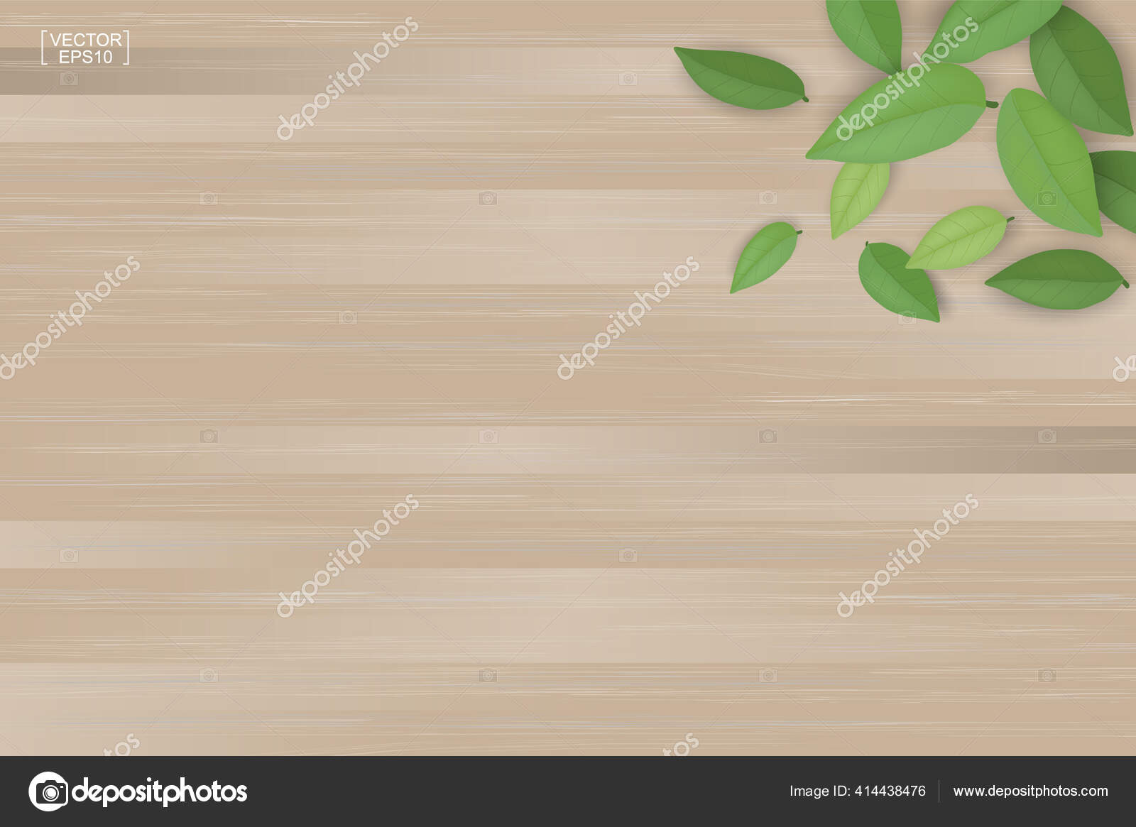 Wooden Planks Texture Green Leaves Realistic Vector Illustration Stock ...