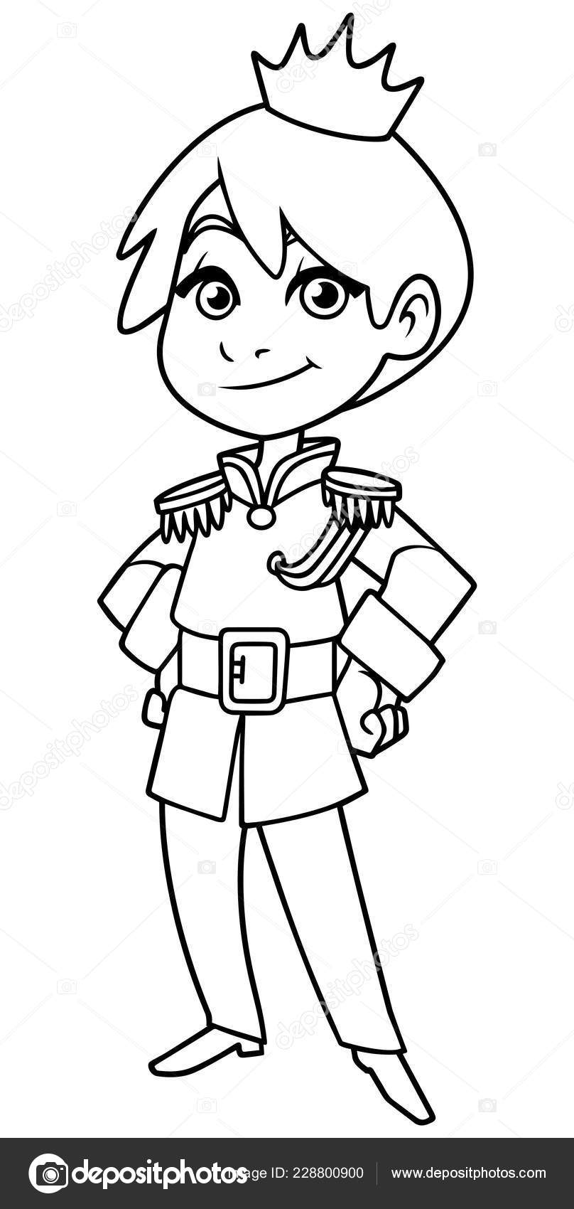 Line Art Illustration Happy Little Prince Smiling White Background ...