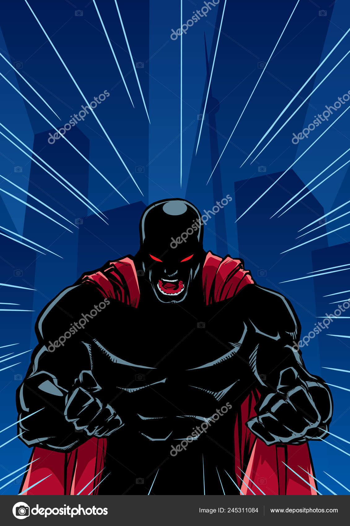 Screaming Superhero Background Silhouette Stock Vector Image by ...
