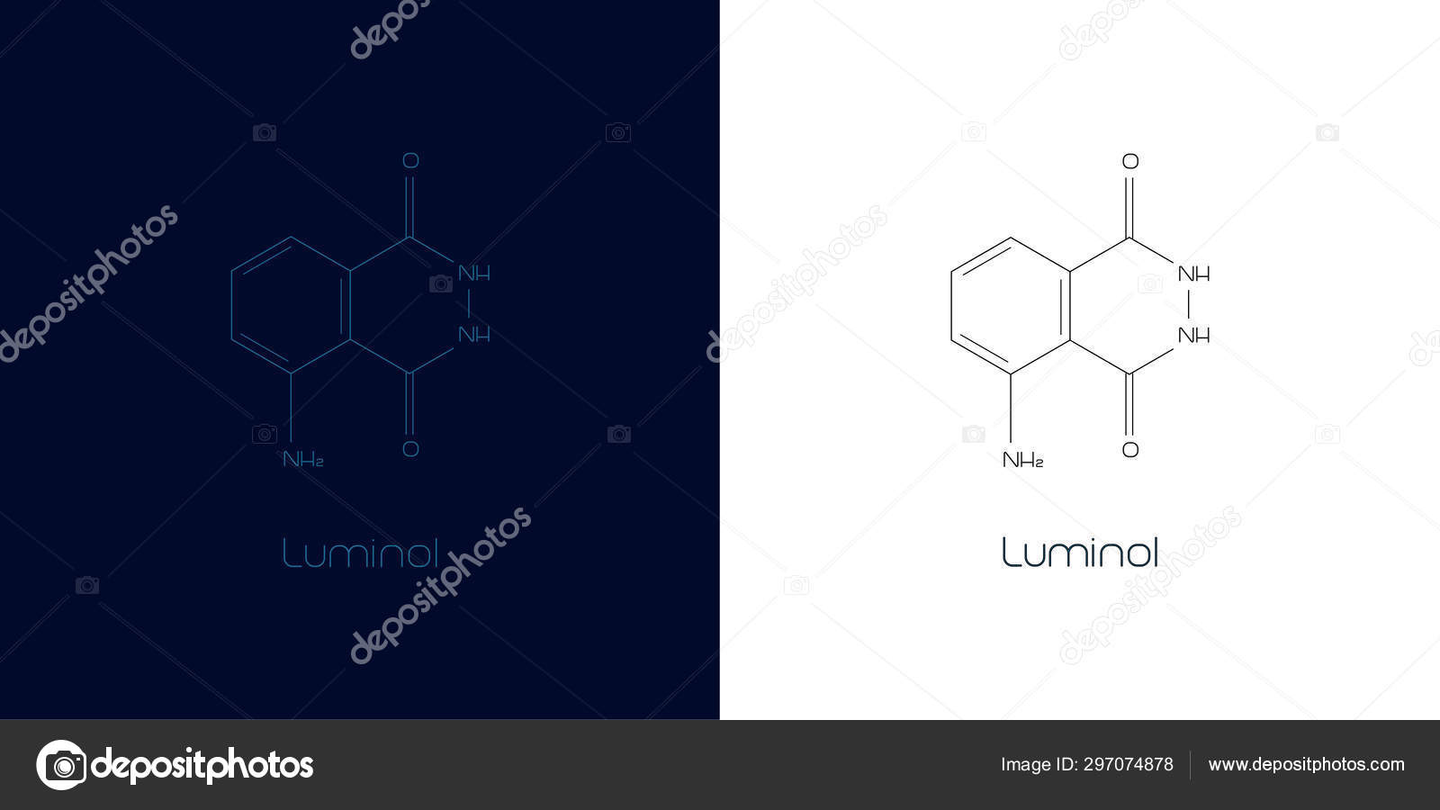 Structural formula of luminol on dark blue and white backgrounds. Stock ...