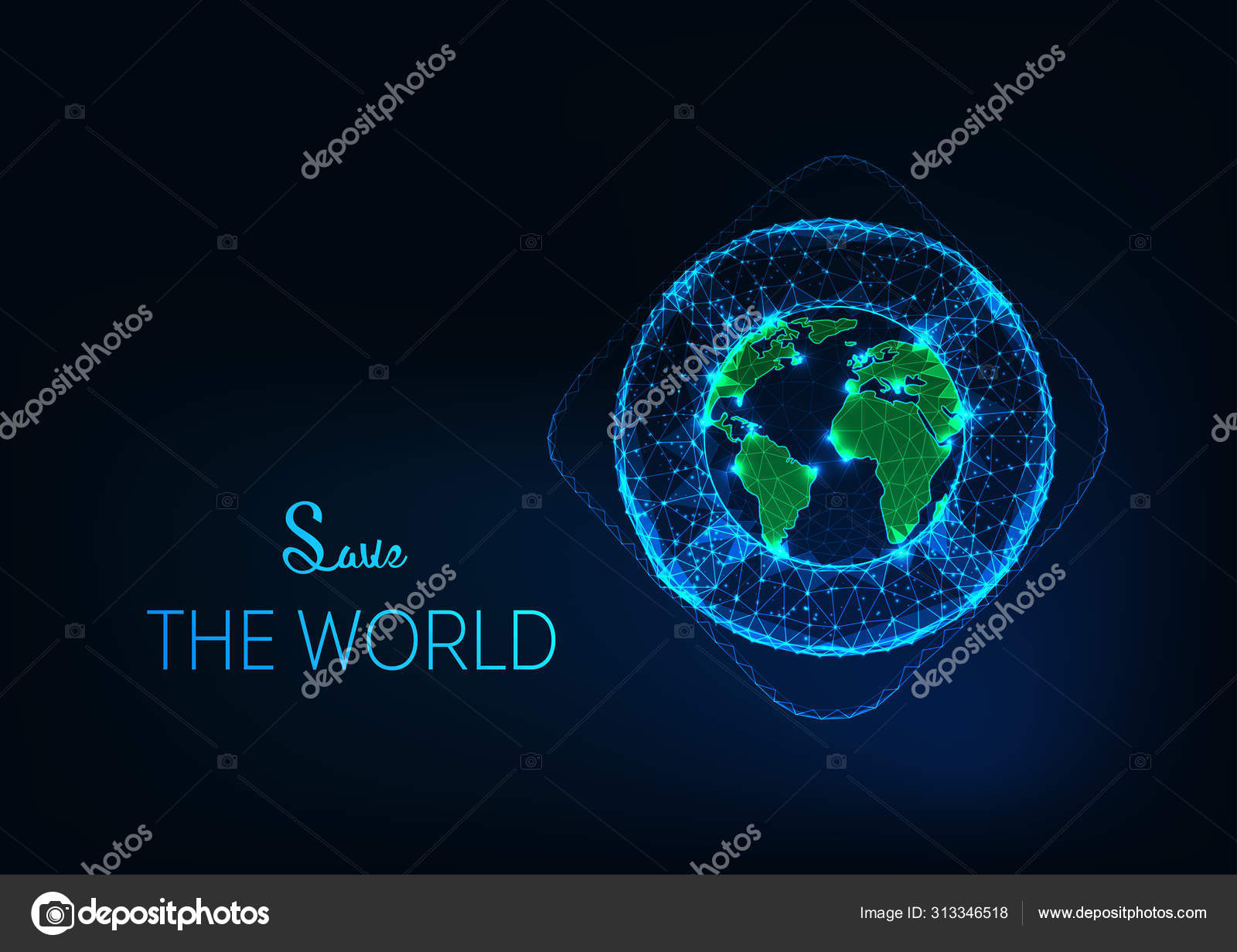 Save the World concept with futuristic glowing low polygonal lifebuoy ...