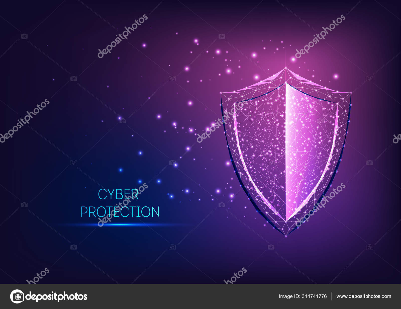 Futuristic glowing low polygonal guard shield symbol on dark blue to ...