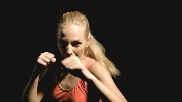 Young Intense Woman Throwing Punches Punching Camera White Young ...