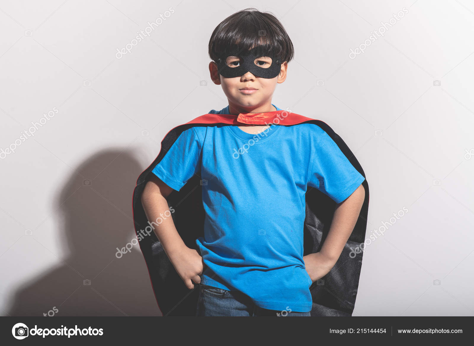 Young Boy Super Hero Portrait White Background Hard Light Mixed — Stock ...
