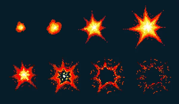 Pixel art fireball. Game icons set. Comic boom flame effects for ...