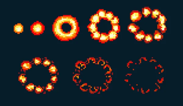 Pixel art fireball. Game icons set. Comic boom flame effects for ...