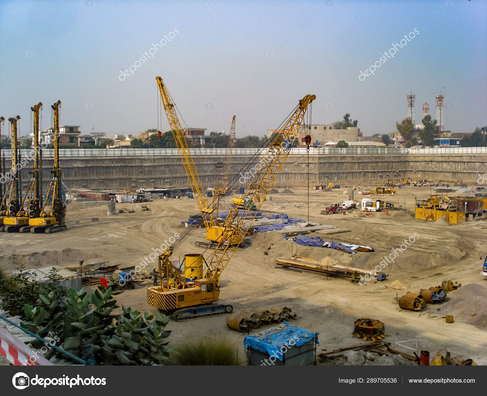Cranes Drilling Rig Machines Construction Site — Stock Photo ...