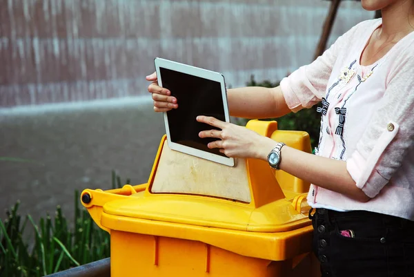 Beautiful Women Dispose Tablet Device Electronic Waste Stock Photo by ...