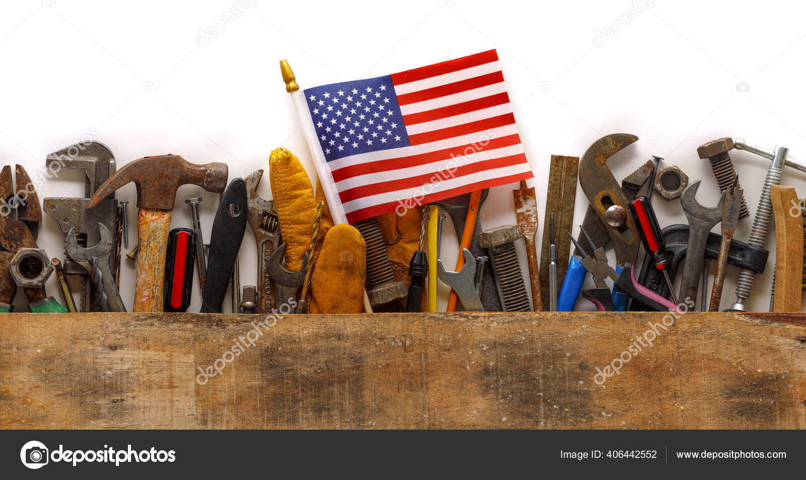 Patriotic Collection Worn Used Work Tools Small American Flag Made ...