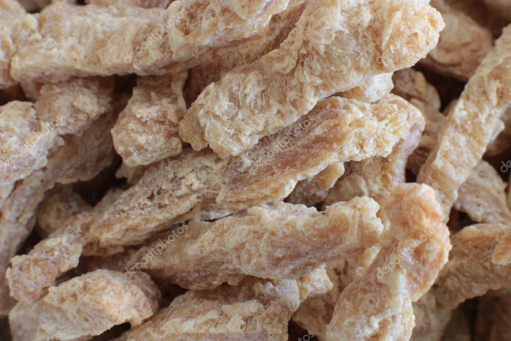 Semi-acabado carne de soja seca vegetarianos alimentos muchos pedazos ...