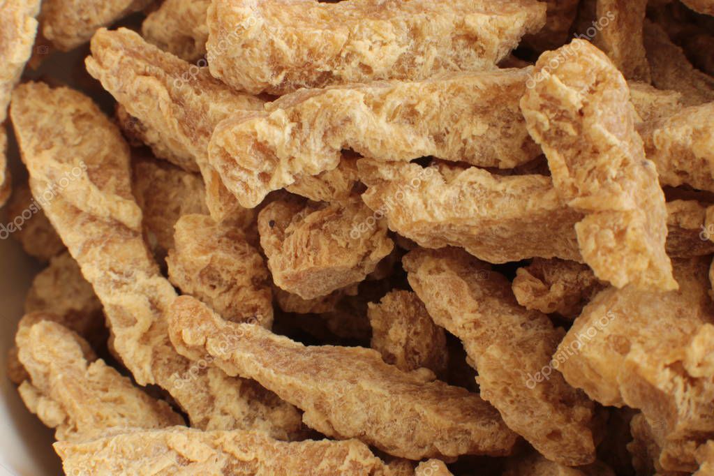 Semi-acabado carne de soja seca vegetarianos alimentos muchos pedazos ...