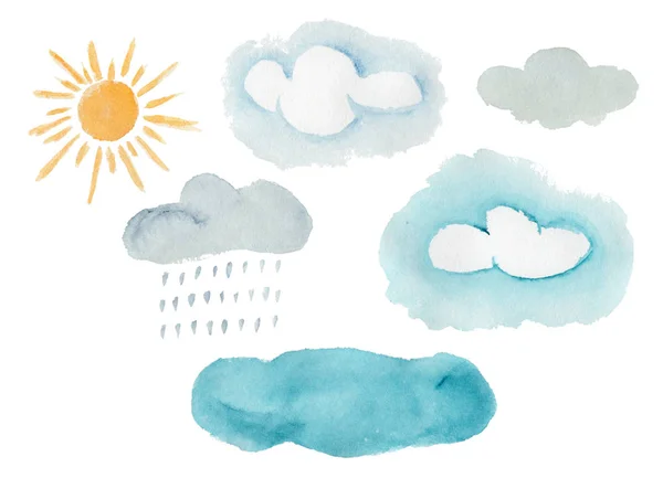 Watercolor Sunny Cloudy Weather Symbol Illustration — Stock Photo ...