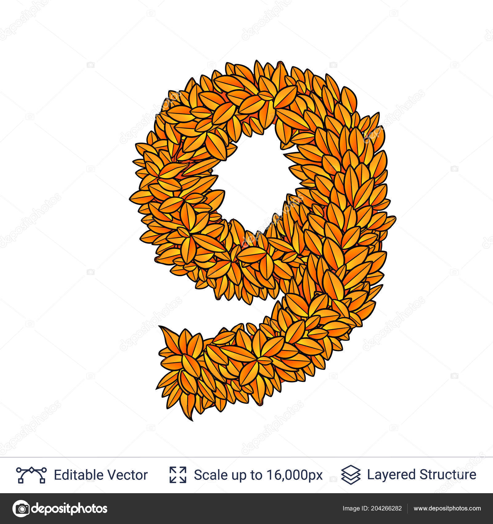 Number nine of autumn leaves. Stock Vector Image by ©Chuhail #204266282