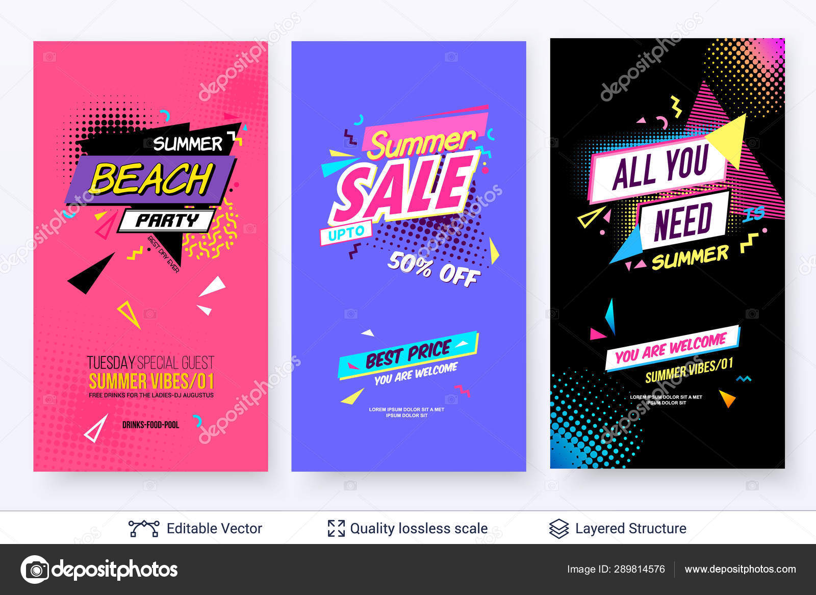 Set of summer season ad posters in pop-art style. Stock Vector by ...