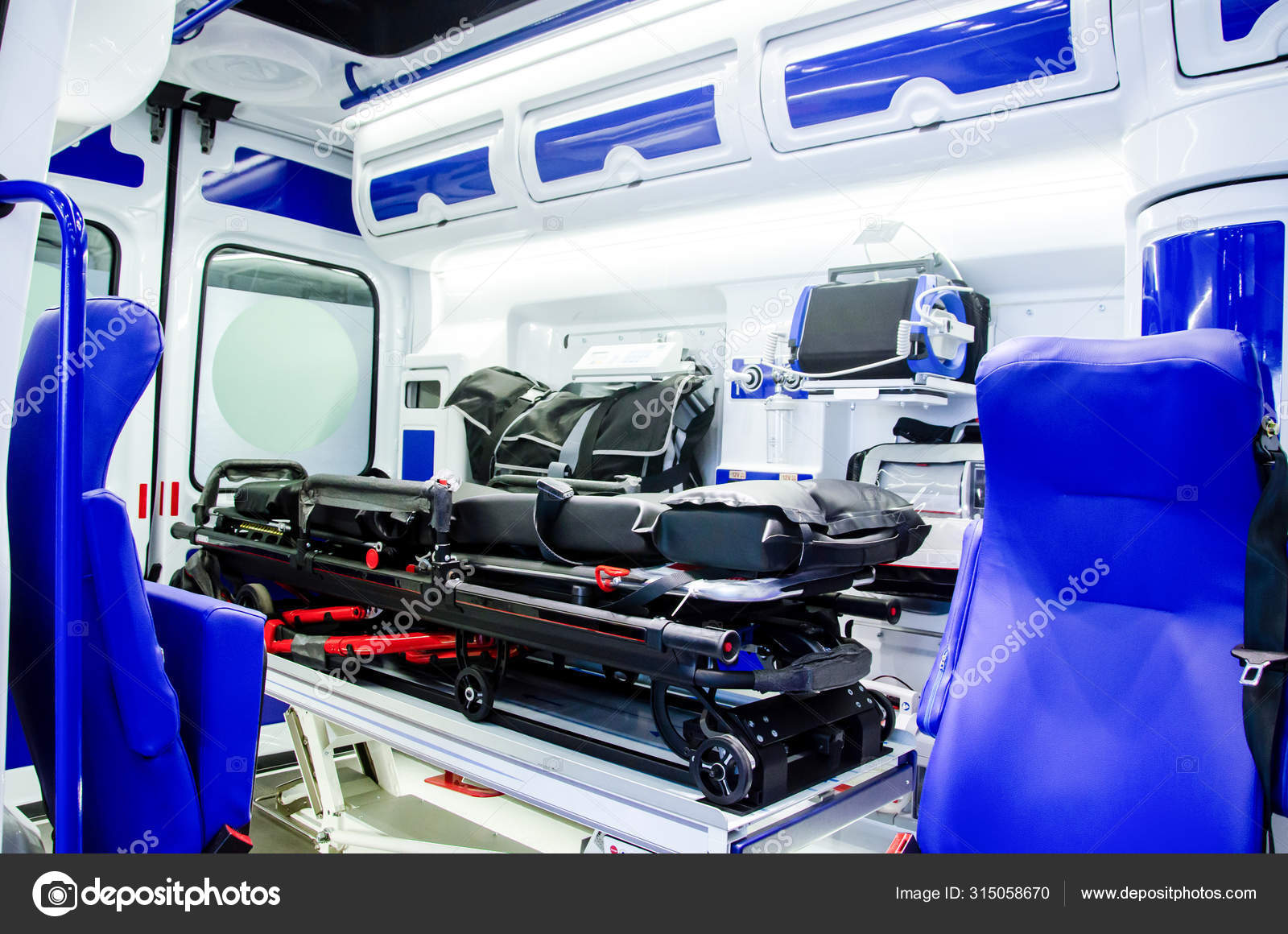 Inside an ambulance car with medical equipment. Stock Photo by ...