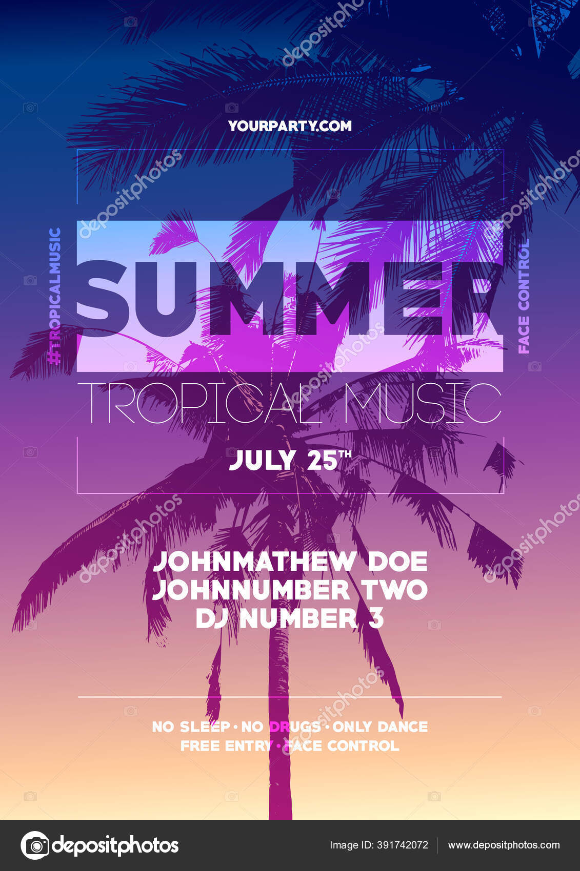 Poster Summer Beach Party Background Poster Template Palm Leaf Pink ...