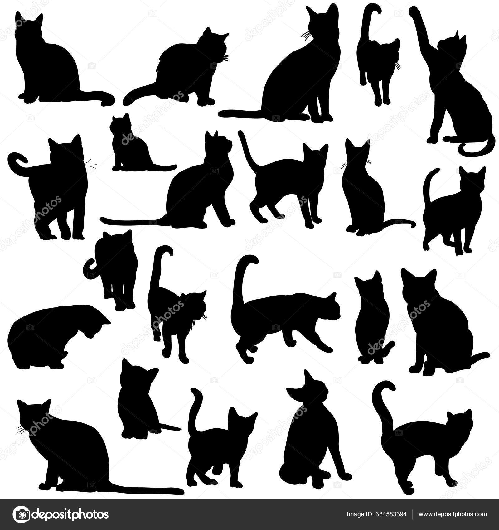 Silueta Del Conjunto Gatos Vector de stock #384583394 de ©prinsprf