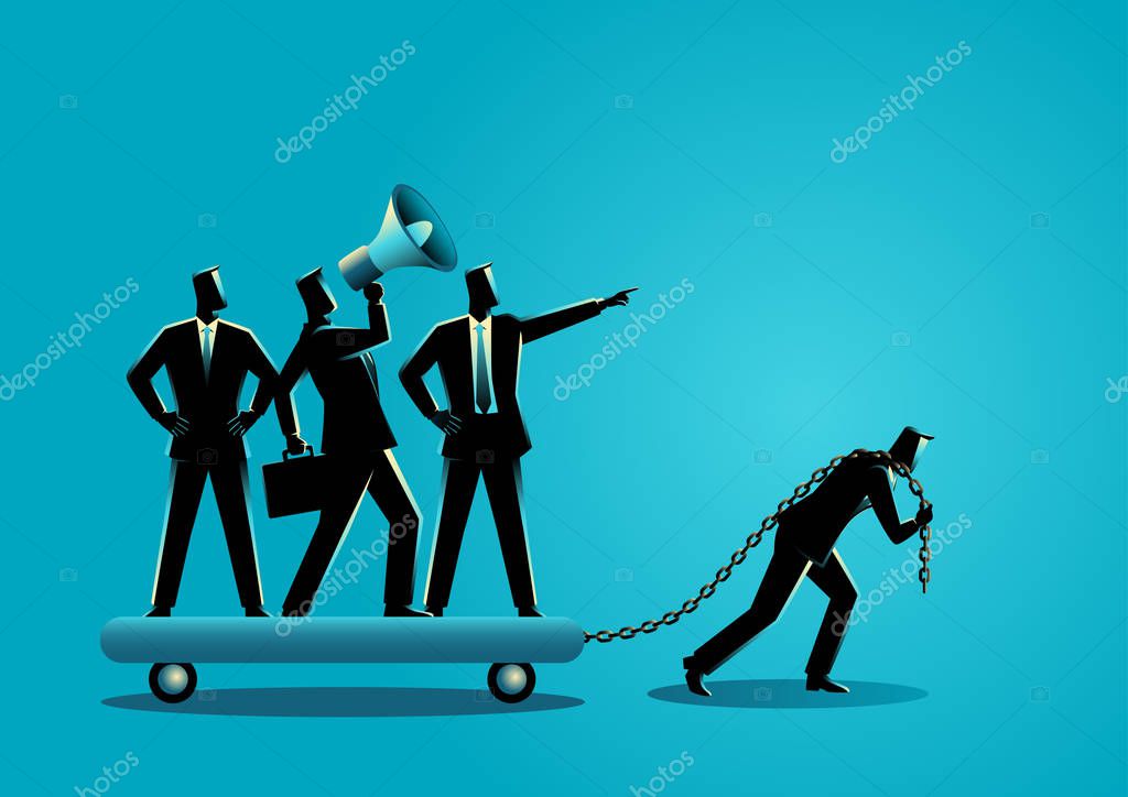 Concepto de negocio vector ilustraci n de un hombre de negocios arrastrando a sus compa eros de ...