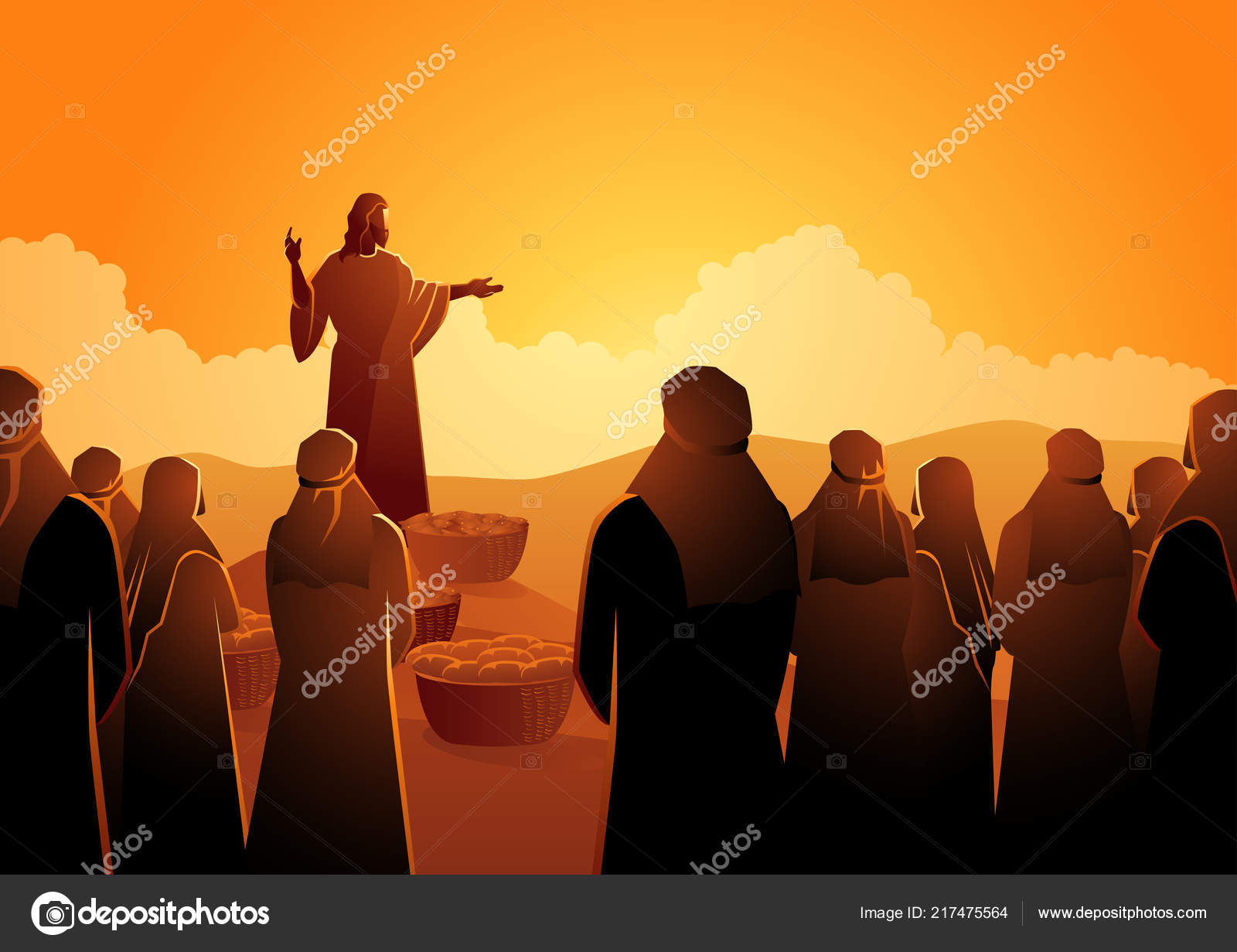 Biblical Vector Illustration Series Jesus Feeds Five Thousand Feeding ...
